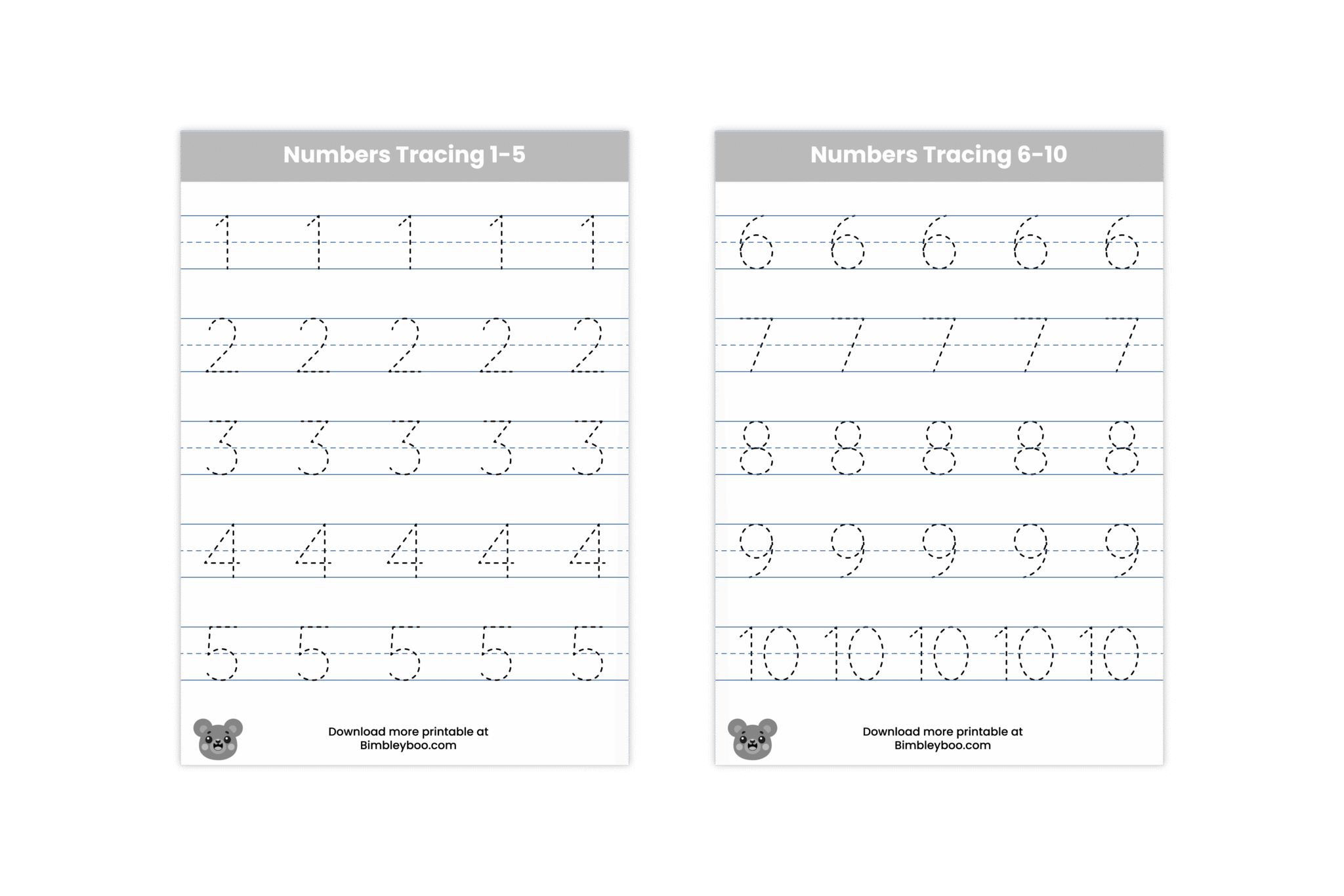 Bimbleyboo - Free Numbers 1-10 Tracing Worksheets for Kids - Printables ...