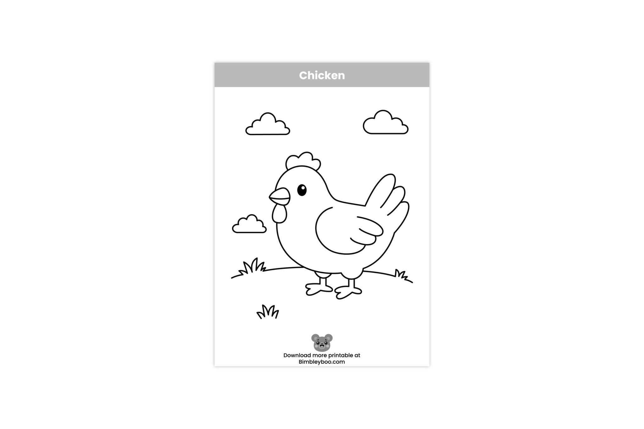 Bimbleyboo - Chicken Coloring Page for Kids - Free Printable Farm ...