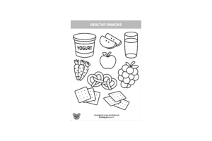 Bimbleyboo - Healthy Snacks Coloring Page for Kids - Printable Worksheet