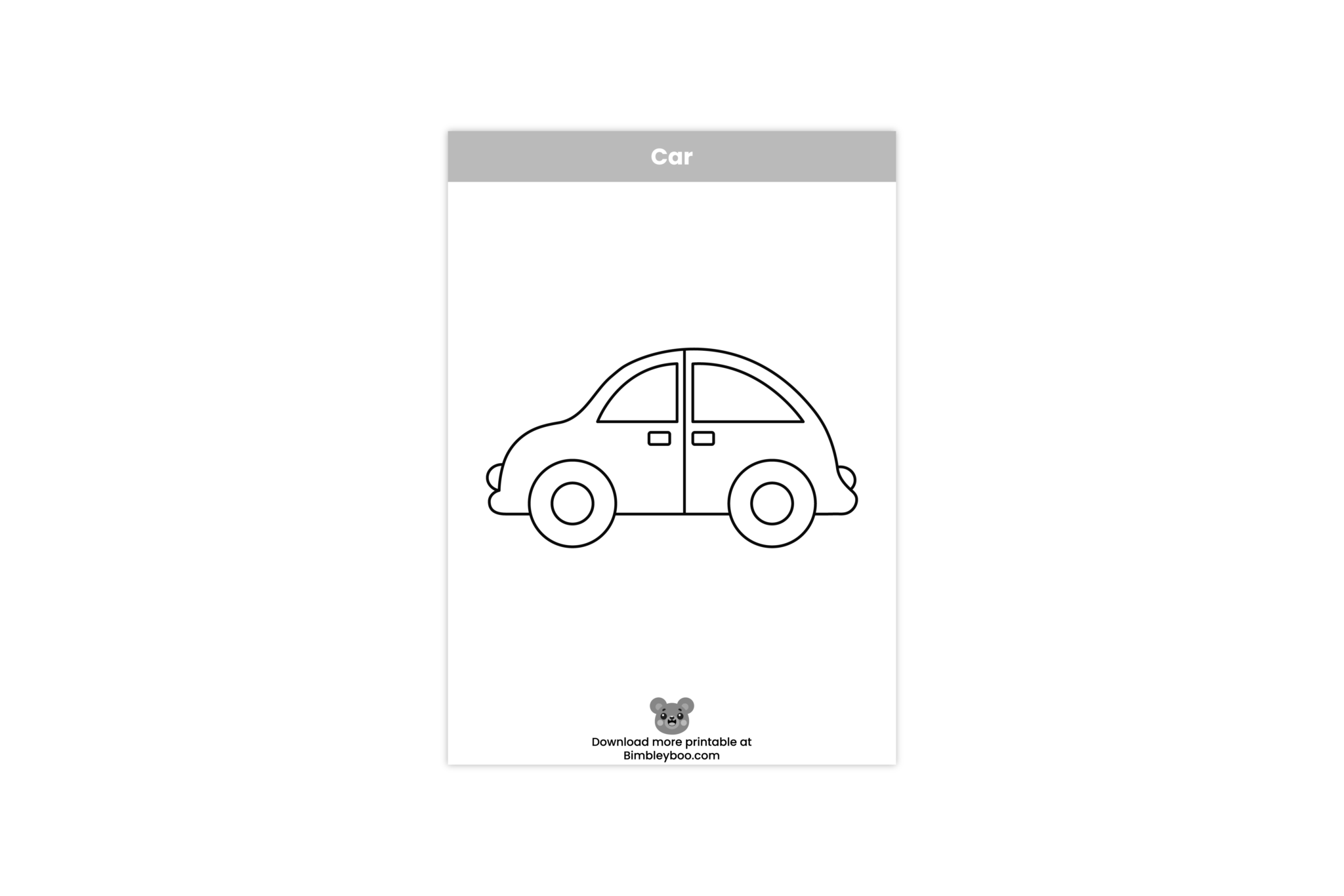 Bimbleyboo - Car Coloring Page for Kids - Cute Vehicle Printable