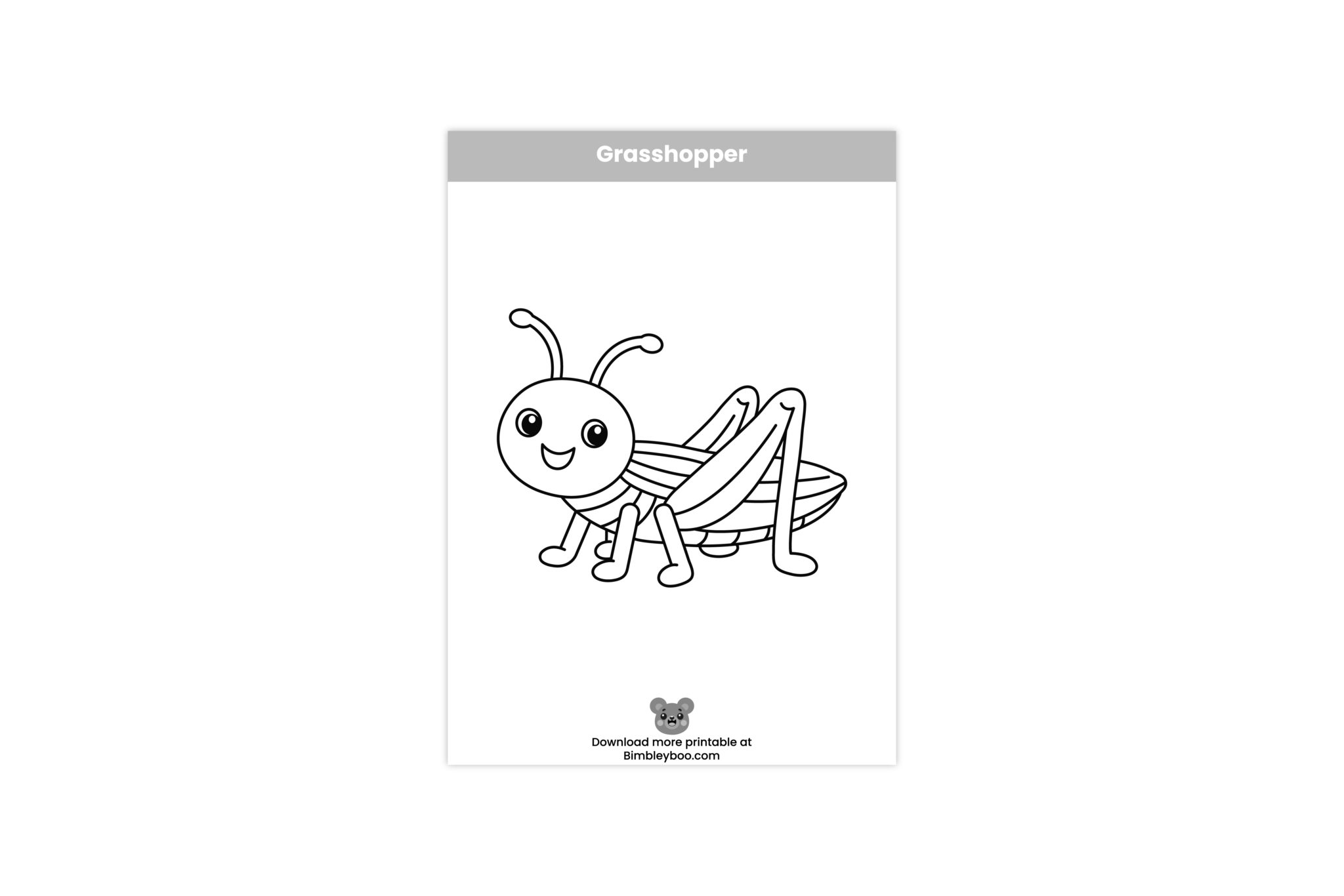 Bimbleyboo - Grasshopper Coloring Page for Kids - Free Insect Printable